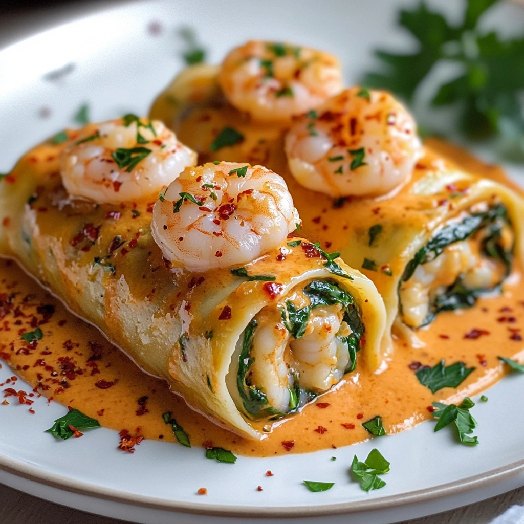 Shrimp and Spinach Stuffed Pasta Rolls